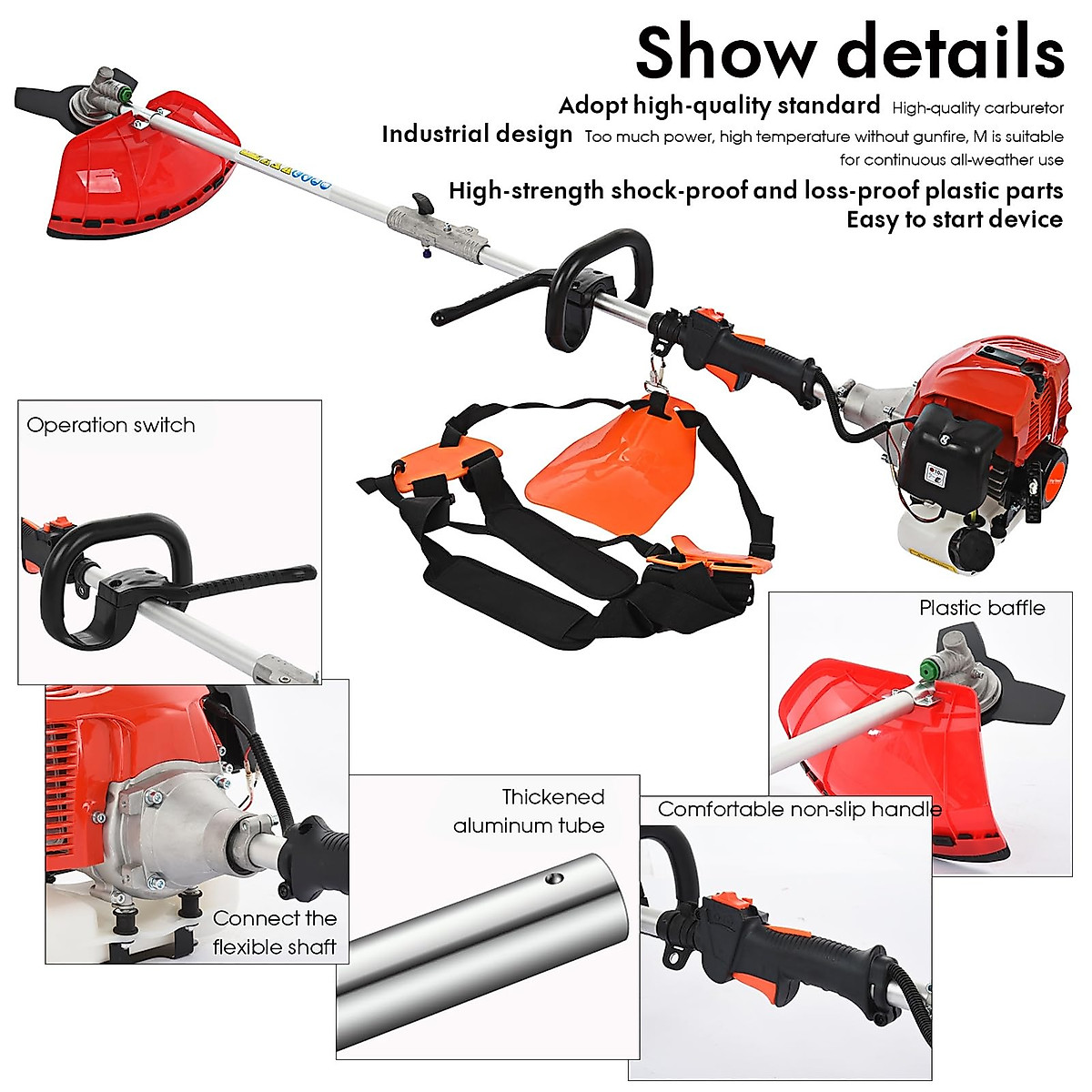 Worparsen Power Hedge Trimmers,52cc 5 in 1 Cordless Gas Hedge Trimmer, Gas Powered Brush Cutter Gas String Trimmer Hedge Trimmer Tree Cutter Pruner Pole Saw Hedge Trimmers