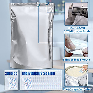 15 Pack 5 Gallon Mylar Bags with Oxygen Absorbers - 10.5 Mil Mylar Bags for Food Storage with 15 Single Sealed 2000cc Oxygen Absorbers & Labels & Clips - for Long Term Food Storage