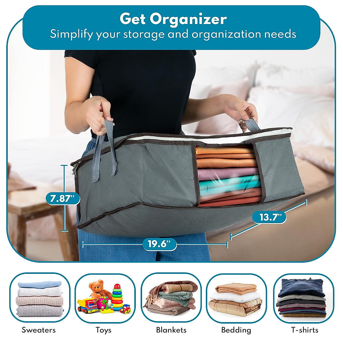 NAJHOM Sheet Organizers and Storage - 8 Pack Closet Storage Bins Extra Large Capacity Storage Bags for Clothes Waterproof Blanket Storage Bags