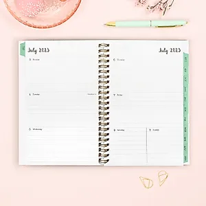 Blue Sky 2023-2024 Academic Year Weekly and Monthly Planner, 5" x 8", Frosted Flexible Cover, Wirebound, Laurel (144724)