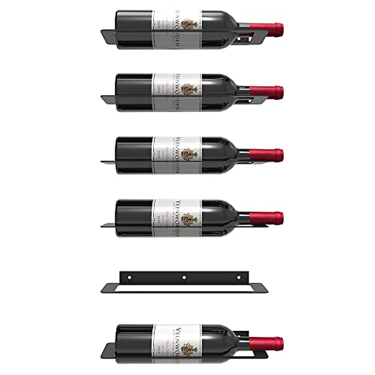 XMANTSEA Wine Rack Wall Mounted, Black Metal Iron Hanging Wine Bottle Holder, Wall Display Rack for Standard Wine Bottles, Rustic Wine Storage for Kitchen and Home Décor, Set of 6 (Black)