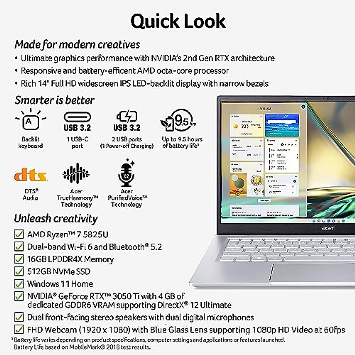 Acer 2023 Newest Swift X Laptop, 14" FHD Display, AMD Ryzen 7 5825U Processor, NVIDIA RTX 3050 Ti, 16GB RAM, 1TB SSD, 13 H of Use, Fingerprint Reader, Wi-Fi 6, Backlit KB, Thin & Light, Windows 11