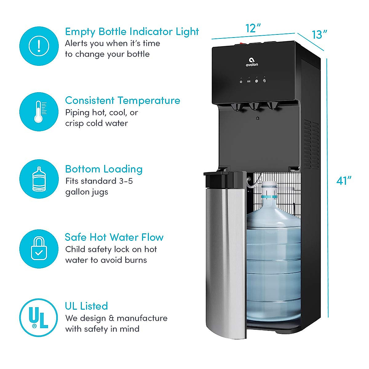 Avalon Bottom Loading Water Cooler Dispenser with BioGuard- 3 Temperature Settings- UL/Energy Star Approved- Bottled