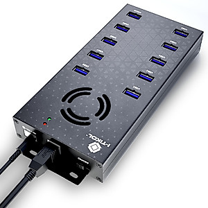 USB 3 0 Hub - 10 Ports Powered USB Hub - Charging & High-Speed Data Transfer USB Expander Hub - up to 5Gbps High-Speed USB Splitter - Aluminum Alloy Multiple USB Port Hub for Laptop Phone Tablet PC