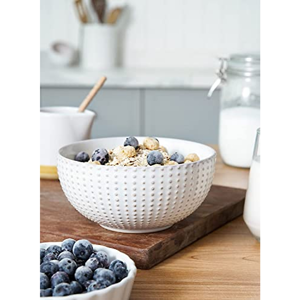 LE TAUCI Cereal bowls 26 OZ, Ceramic Soup Bowl for Kitchen, Embossment Stoneware Bowl House-warming Gift for Soup, Pho, Chip, Fruits, Salad, Noodle, Ramen - 6 Inch, Set of 4, Arctic white