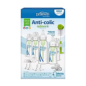Dr. Brown's Anti-Colic Options+ Newborn Essentials Gift Set with 4oz and 8oz Baby Bottles, Baby Bottle Brush and HappyPaci