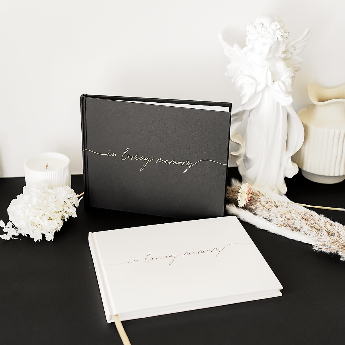 Twill Funeral Guest Book - in Loving Memory Guestbook with a Memory Table Sign - Hardcover Guest Sign in Book for Funeral Service - 320 Entries, 9"x7.5", Black