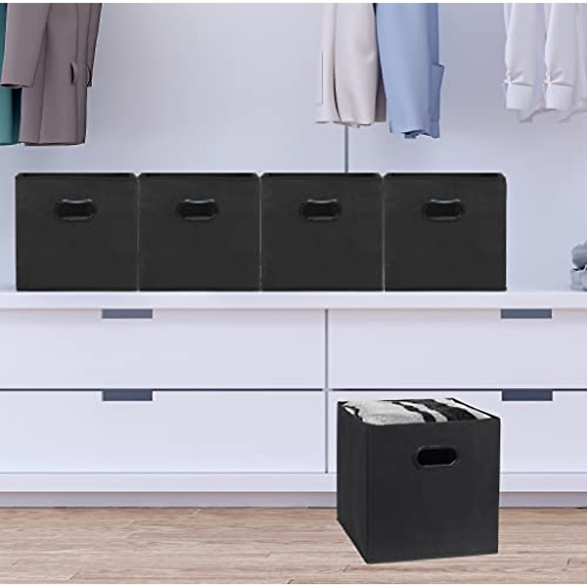 6 Pack - SimpleHouseware Foldable Cube Storage Bin with Handle, Black