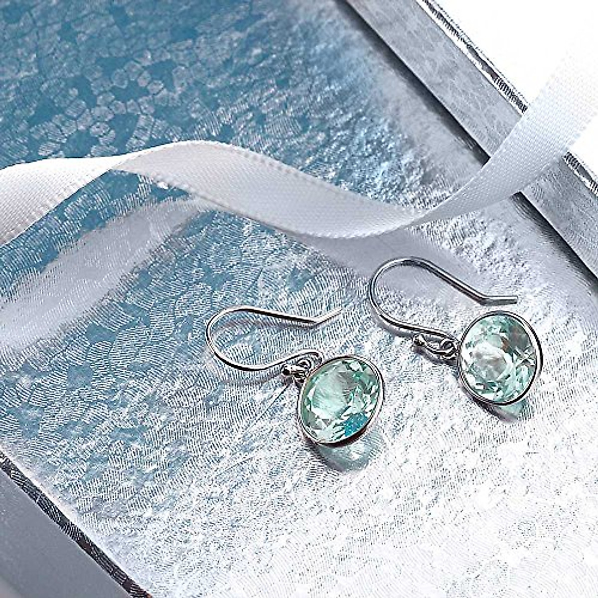 Gem Stone King 925 Sterling Silver Blue Topaz Dangle Earrings For Women (6.50 Cttw, Gemstone Birthstone, Round 9MM)