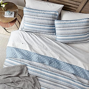Nautica Quilt Set All Season Cotton Bedding with Matching Sham, Lightweight & Reversible, Queen, Jettison Grey/Blue/White