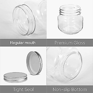 Yomarket Small Mason Jars Regular Mouth - 8 oz Clear Glass Jars with Silver Metal Lids for Sealing, Food Storage, Overnight Oats, Jelly, Dry Food, Jam,DIY Jars, 6PCS