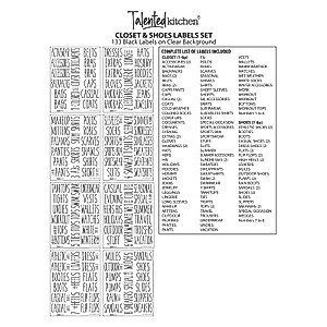 Talented Kitchen 133 Closet Labels for Bins and Baskets, Preprinted Water Resistant Stickers for Organizing Clothing and Storage Containers (All Caps)
