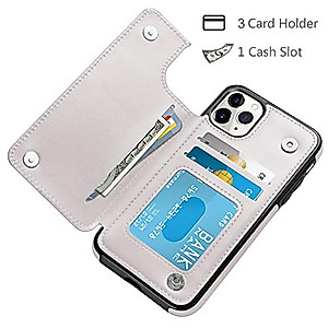 HianDier Wallet Case for iPhone 11 Pro MAX Slim Protective Case with Credit Card Slot Holder Flip Folio Soft PU Leather Magnetic Closure Cover for 2019 iPhone 11 Pro Max, White