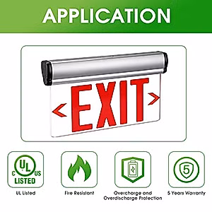 Garrini LED Emergency Exit Sign with Backup Battery UL Certified Wall Ceiling Mounting Acrylic Clear Replaceable Panel Removable Indicator Arrows, Fire Resistant GSEL-200SR