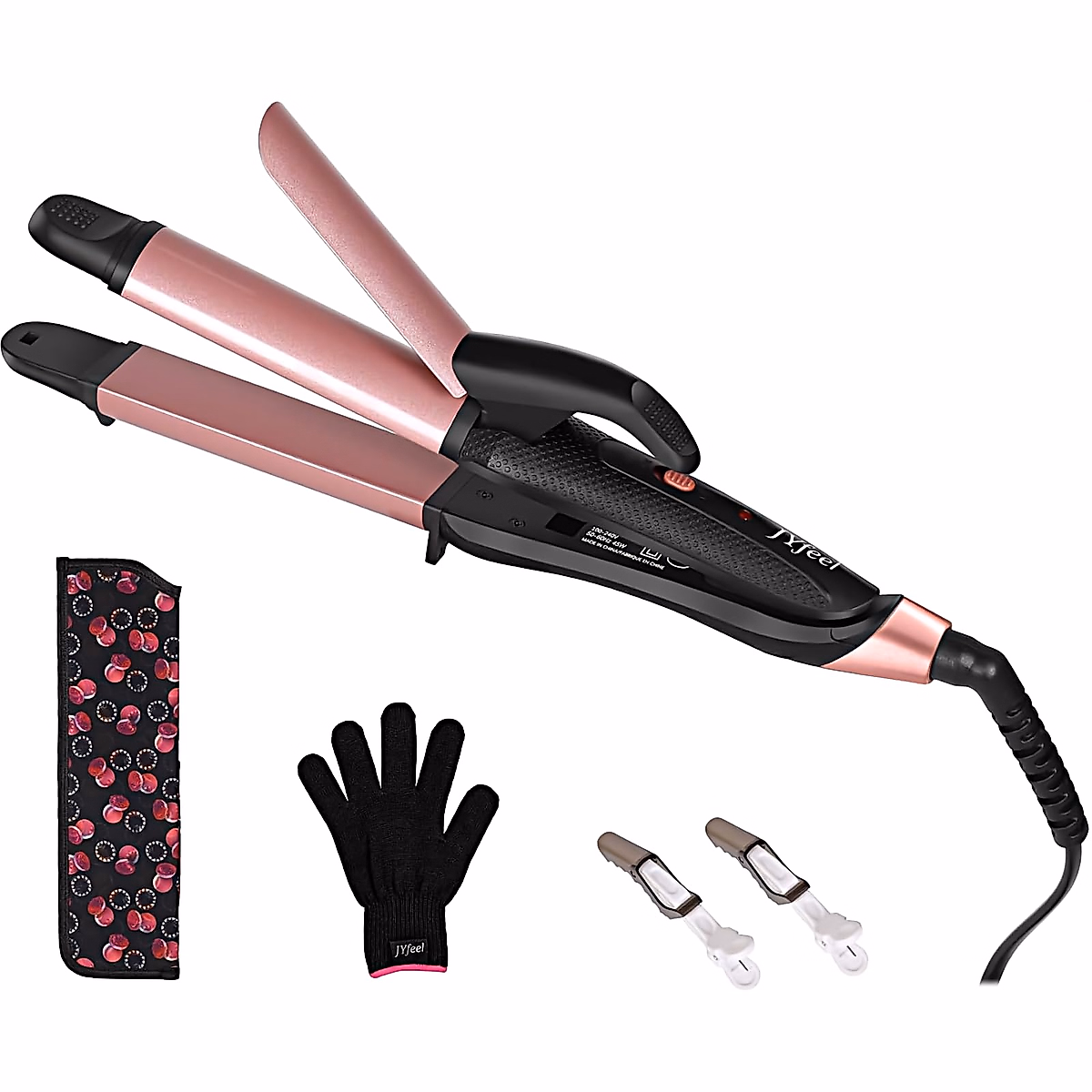 2 in 1 Travel Curling Flat Iron Dual Voltage Mini Hair Straightener and Curler with 1 Inch Rose Gold Ceramic PTC Plate (Gold)