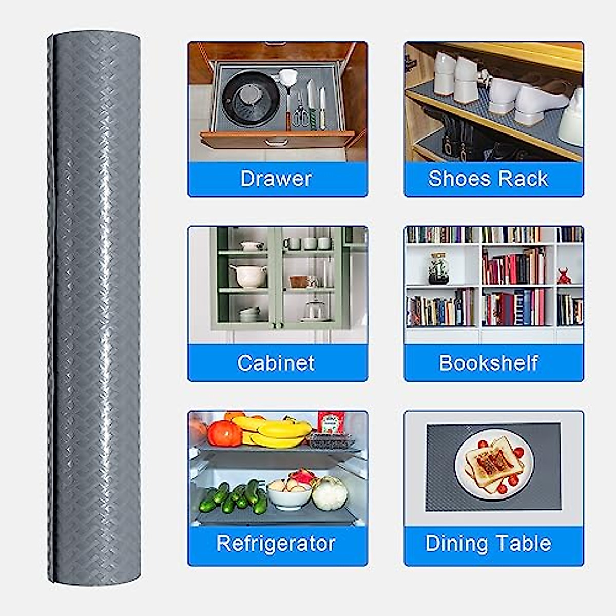 Shelf Liners for Kitchen Cabinet - Shelf Liner Cabinet Liner Drawer Liner Refrigerator Liners Waterproof Non Adhesive Fridge Liner, Grey, 17.5 Inches x 20 FT