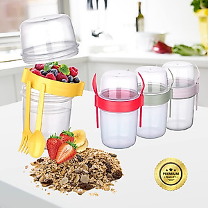 Fairway Finds 4 Pack of 22 oz Yogurt Parfait Cups With Lids Reusable Crunch Cup Portable Cereal Cup Meal Planning Containers Milk Granola Yoghurt Carrying Container Cereal on the go Lids and Spoons