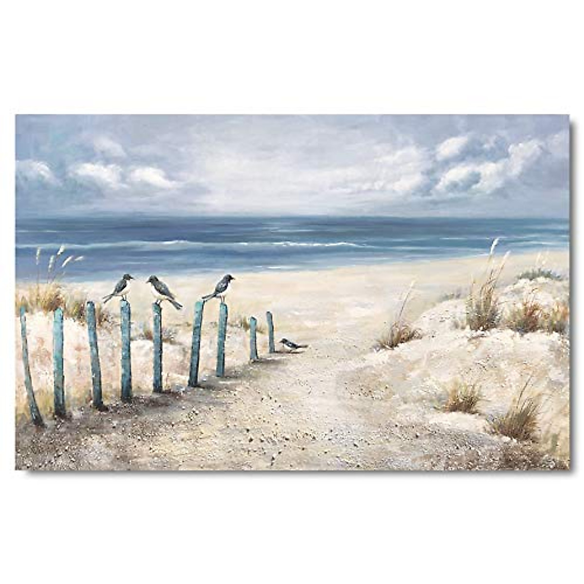 Yihui Arts Beach Canvas Wall Arts with Textured 3D Seascape Blue Oil Painting Abstract Coastal Picture Modern Ocean Artwork for Living Room Bedroom Bathroom Decor