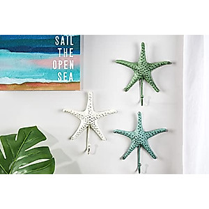 Giftcraft Set of 3 Starfish Shaped Decorative Hooks, Rack for Towels, Jackets, Hats, Metal Coat Hooks Made with Heavy Duty Cast Iron, Wall Mounted Coat Hanger, Unique Ocean Themed Home Decor