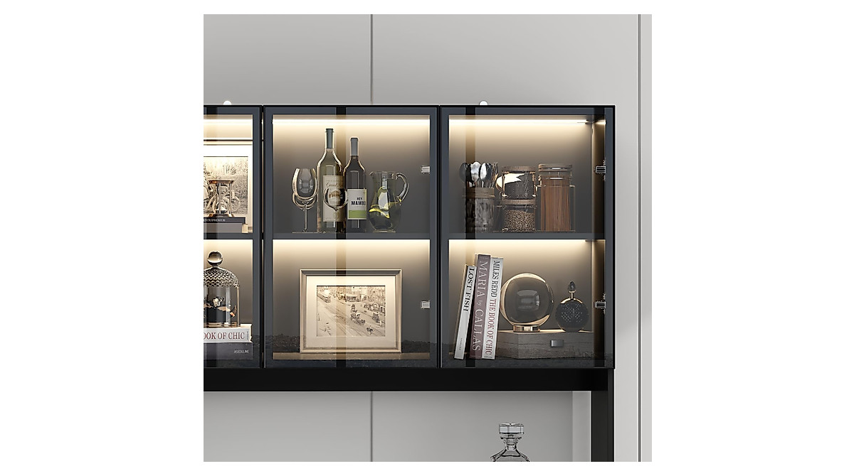 Hitow Glass Door Cabinet with Lights & Storage Shelves | Modern Organizer