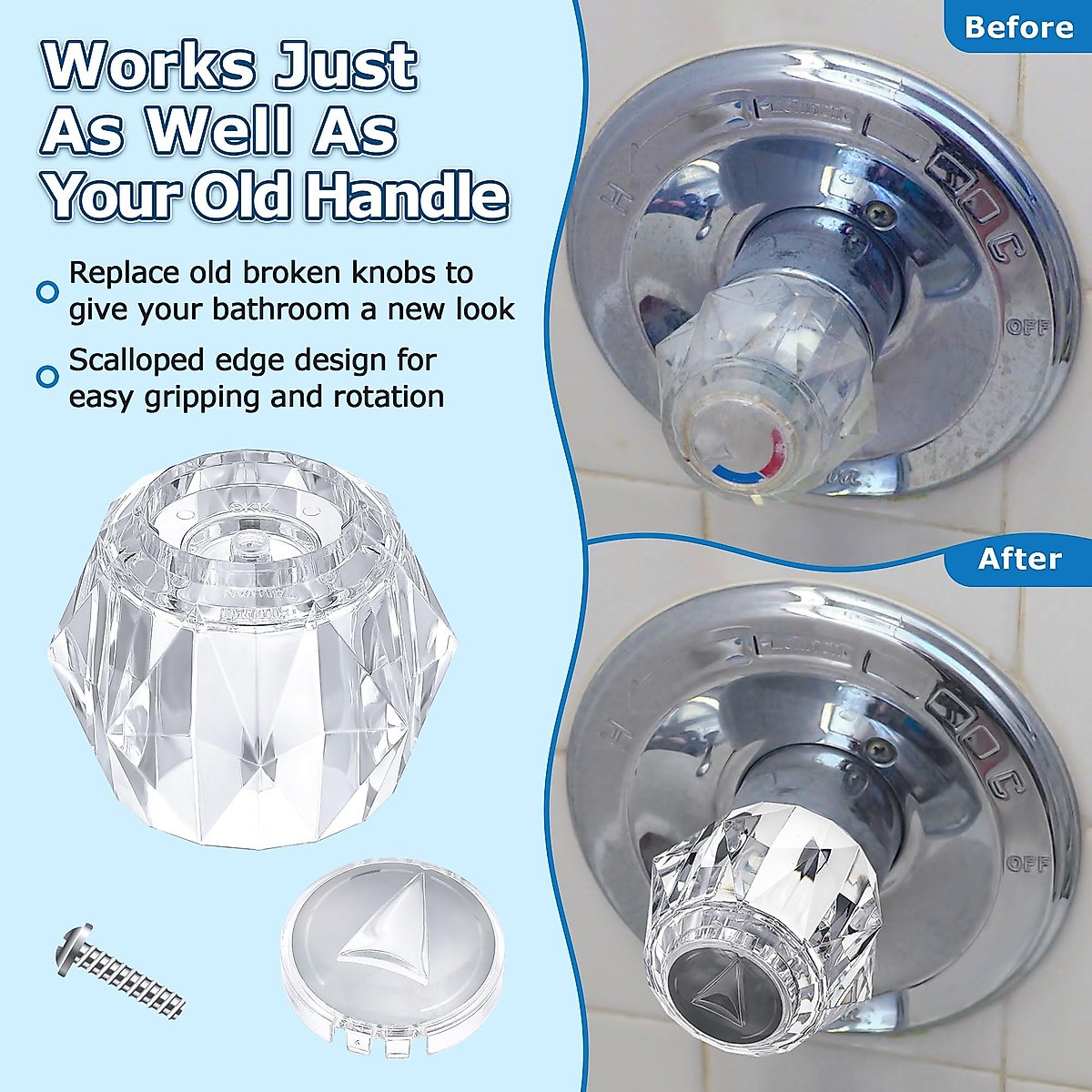 Dreyoo Shower Faucet Handle Replacement for H71, Shower Handle Compatible with Delta Faucet Single Handle Tub Faucets, Shower Knob with Button and Screw, Clear Acrylic