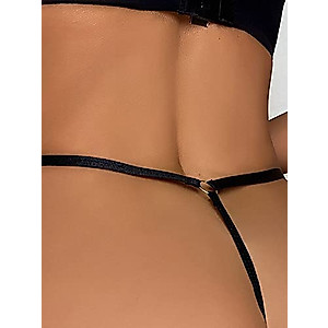 OYOANGLE Women's Floral Lace Mid Rise Briefs Thong Breathable Lingerie Panty Underwear Black Solid L