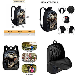 Showudesigns Cool Dinosaur Children Backpack Set with Schoolbag Lunch Bag Pencil Case Trex Backpack