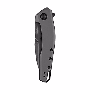 Kershaw Sanctum Pocket Knife, Curved Grey PVD Stainless Steel Handle, 3 inch 8Cr13Mov Blackwash Blade, Pocketclip