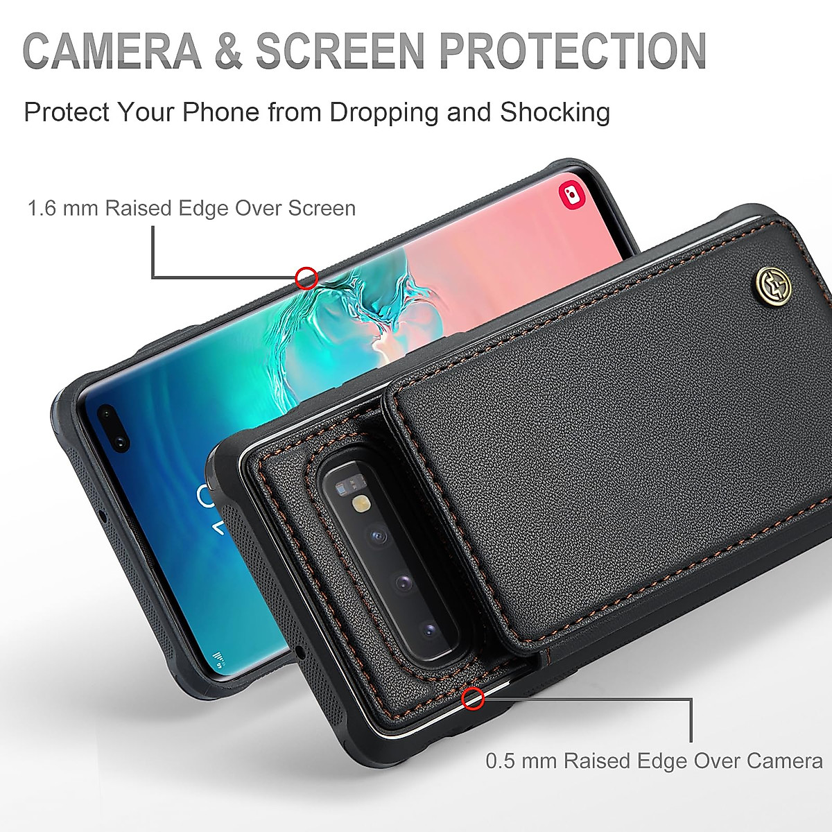 Vinich for Samsung Galaxy S10 Plus Case with Card Holder, for Samsung S10 Plus Wallet Case for Women Men with RFID Blocking, Durable Kickstand Shockproof Case for Galaxy S10 Plus 5G, Black