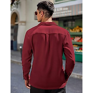 COOFANDY Casual Dress Shirts Men Untucked Button Down Shirts Beach Shirts Christmas Shirt Wine Red Large