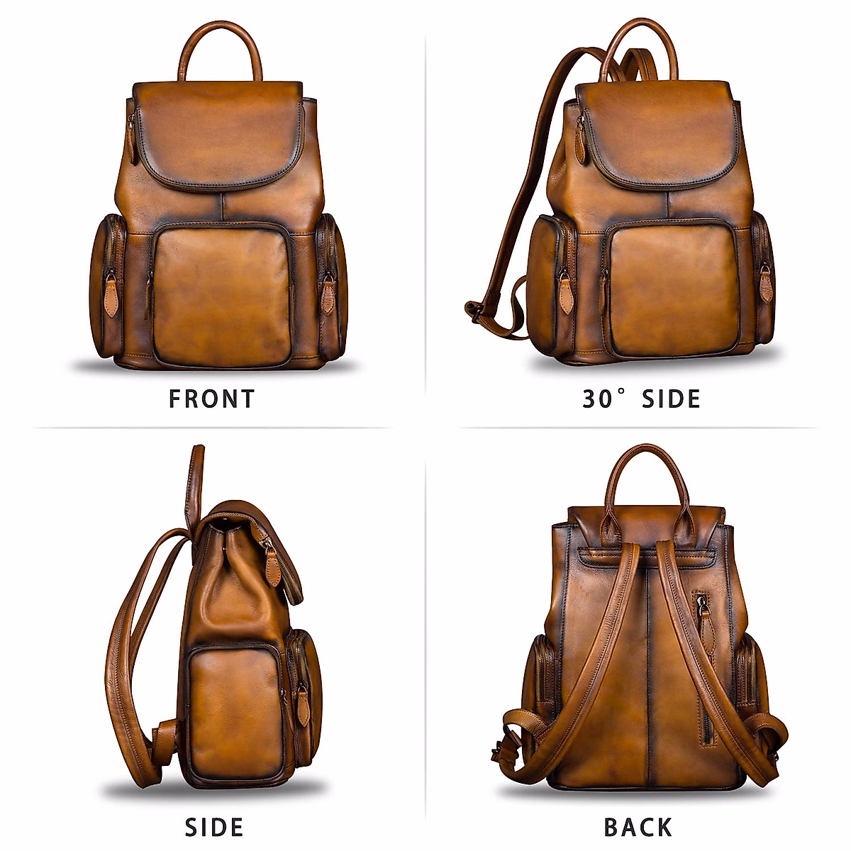 IVTG Genuine Leather Backpack for Women Vintage Real Leather Rucksack Fashion Knapsack Purse Daypack Bag High Capacity (Brown)