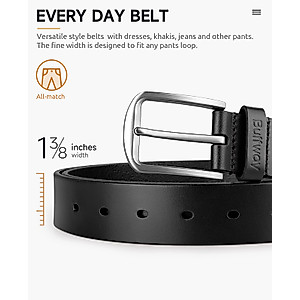 Buffway Mens Belt Full Grain Genuine Leather Belts for Men Casual Jeans or Dress with Gift Box 1 3/8”Wide Size 38” - Black