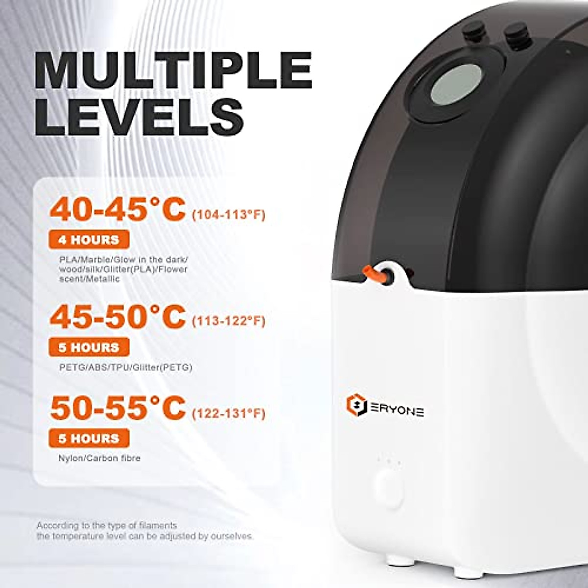 3D Printer Filament Dryer Box - ERYONE Snail M2 Filament Dry Storage 360° Surround Heating Keeping Dry - White Filament Dry Box for 1.75mm/ 2.85mm/ 3mm Wet Filaments