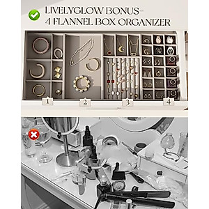 LIVELYGLOW Vanity Desk with Mirror and Lights, Makeup Vanity with Drawer & Storage Shelves, Cabinet, 3 Lighting Modes Adjustable Brightness, Bedroom Dressing Table, White