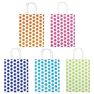 Ronvir Gift Bags 50Pcs Small Party Favor Bags 8.4 x 6.1 x 3.14 Inch Polka Dots Gift Bags 5 Colors Paper Gift Bags With Handles For Birthday, Party Favor, Goodie, Business