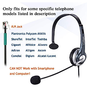Callez Corded RJ9 Telephone Headset Mono with Noise Canceling Mic Compatible with ShoreTel 230 420 480 Polycom VVX310 VVX311 VVX410 VVX411 Avaya 1408 1416 5410 NEC Nortel Office Landline Deskphones