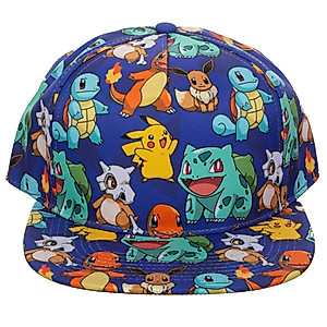 Pokemon The Original Starters Allover Print Snapback Cap Hat Licensed Blue