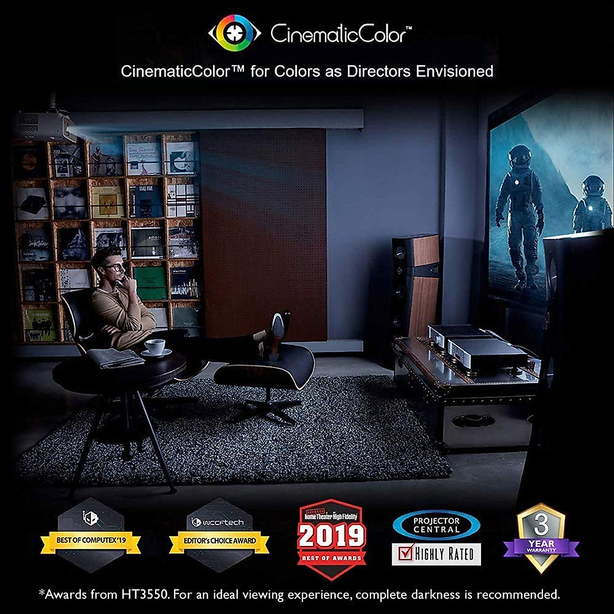 BenQ HT3550i True 4K Smart Home Theater Projector powered by Android TV - Google Play - Wireless Projection - HDR-PRO - 95 percent DCI-P3, 100 percent Rec709 - Lens shift (Renewed)