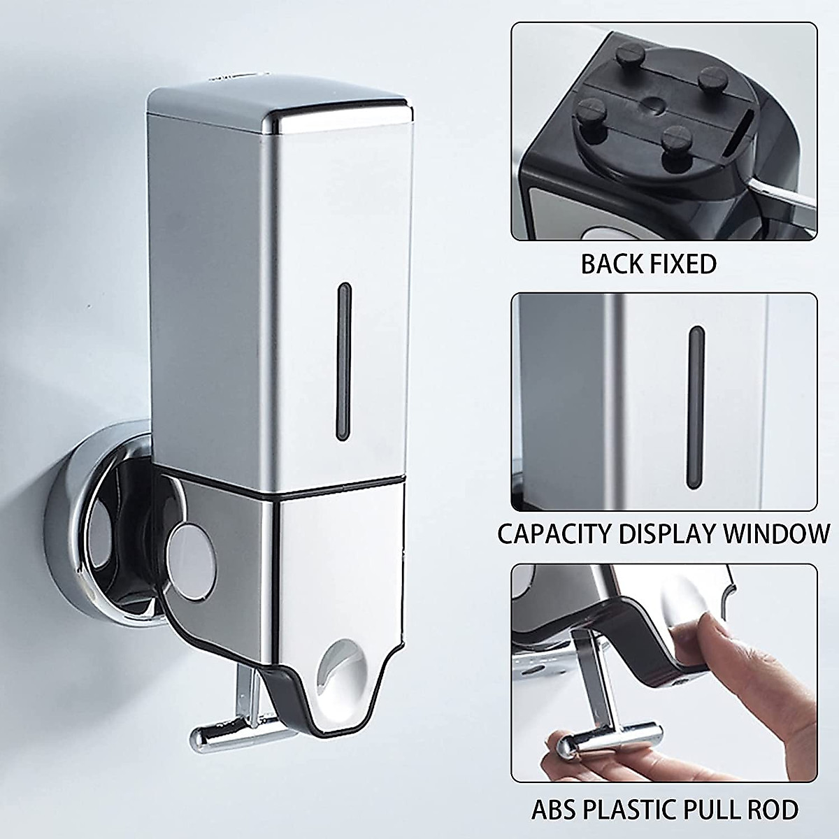 Wall Mounted Bathroom Shower Pump Dispenser,Soap Shampoo Conditioner Dispenser Wall Mount, Liquid Soap Dispenser for Hotel, Home, School,Kitchen 【500ml Black -Non Drill +Drill 】