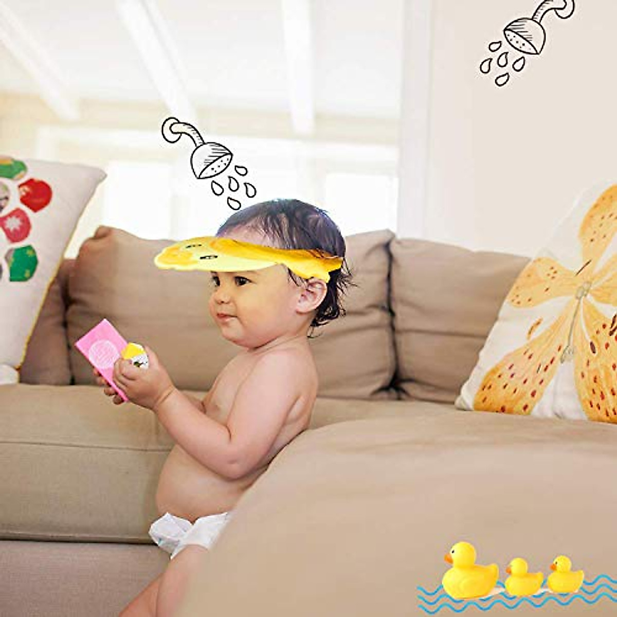 Hair Washing Hat Shower Bath Silicone Cap Soft Adjustable Visor Head Protector Shampoo Cap for Toddler, Baby, Kids, Children (Yellow)