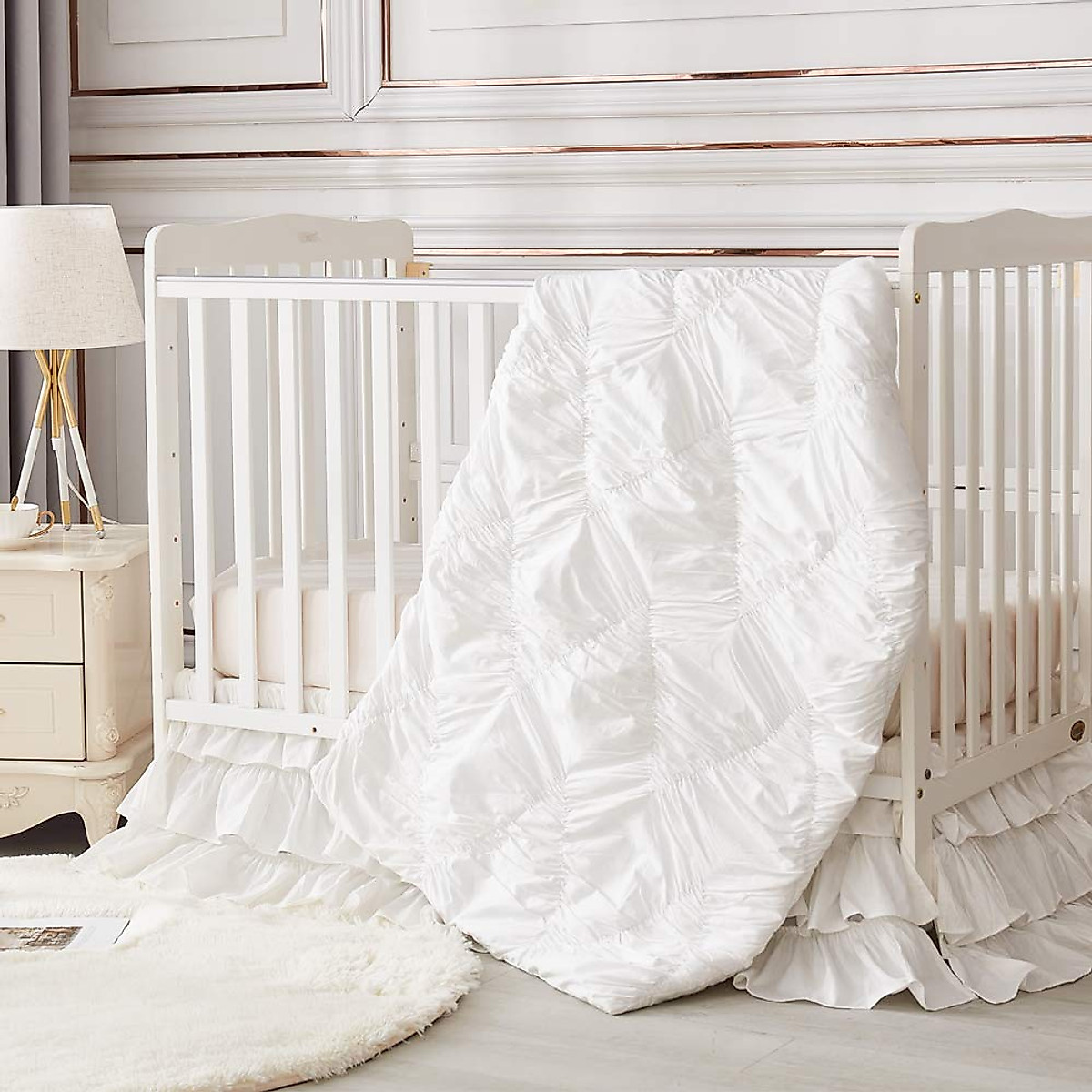 Brandream Luxury Diamond Nursery 6-Piece Baby Crib Bedding Set - White