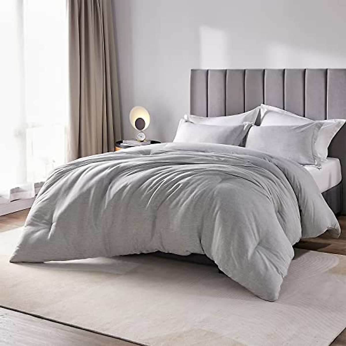 CozyLux California King Comforter Set - 3 Pieces Grey Soft Luxury Cationic Dyeing Cal King Size Bedding Comforter All Season, Gray Breathable Lightweight Bed Set with 1 Comforter and 2 Pillow Shams