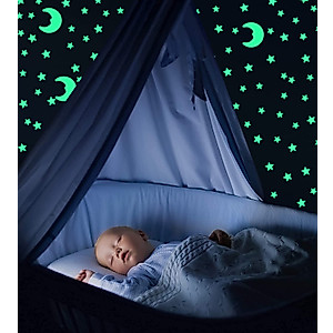 DTLIFEK 300PCS Glow in The Dark Stars Wall Decals Luminous Moon Stickers for Ceiling 3D Fluorescent Plastic Self Adhesive Starry Sky Glowing Stars and Moon Wall Art Decor for Kids Baby Bedroom Room