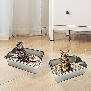 Hamiledyi Stainless Steel Cat Litter Box 3PCS, 17.7" X 13.8" X 5.9" Pet Metal Litter Box, Easy to Clean, No Odor Small Pet Toilet for Cat Kitties Rabbits Hedgehog (3PCS, 17.7" X 13.8" X 5.9")