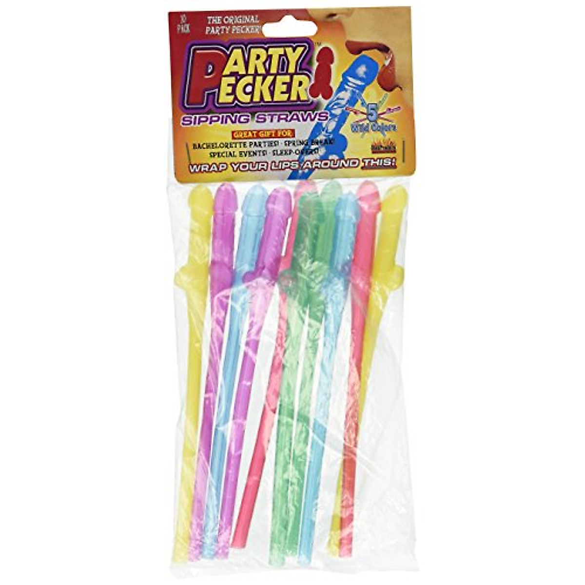 Party Pecker Rainbow Sipping Straws, 10 pcs Set