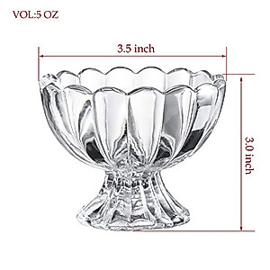 KMWARES 6PCs Set 5.6oz Small Cute Footed Tulip Glass Dessert Bowls/Cups - Perfect for Dessert, Sundae, Ice Cream, Fruit, Salad, Snack, Cocktail, Condiment, Trifle and Christmas Holiday Party (Clear)