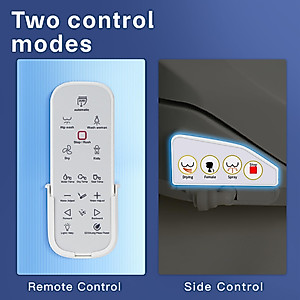 KERDE 08A Electric Bidet Toilet Seat,Remote Control,Warm Water Cleansing, Heated Seat,Adjustable Temperature Settings, Moving Nozzle Massage,White,Night Light,Bidets for Existing Toilets.Square