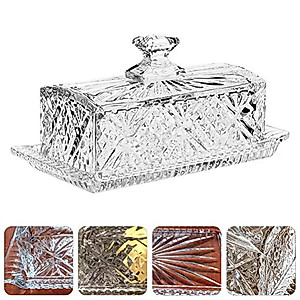 HEMOTON Glass Butter Dish with Lid Handle 2-Piece Design Butter Keeper Covers Crystal Covered Butter Dish Butter Container Dishwasher Safe Food Cake Dessert Fruit