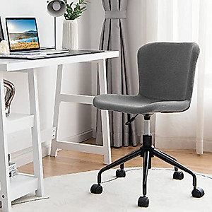 Giantex Home Office Chair with Wheels, Mid-Back Swivel Computer Chair Rolling Adjustable Linen Leisure Chair for Living Room, Bedroom & Meeting Room, Ergonomic Armless Task Chair (Gray)