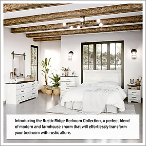 Prepac Rustic Ridge Farmhouse 6-Drawer Chest of Drawers for Bedroom, Wooden Bedroom Drawer Dresser with 6 Storage Drawers, 18.25in x 53.25in x 28.5in, Washed White, ADBR-1606-1